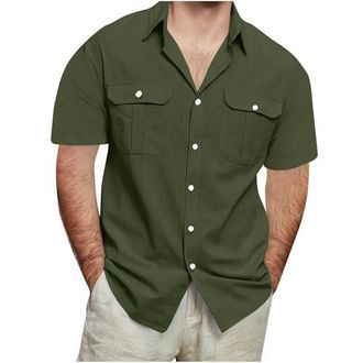 Generic Chemise cargo &agrave; manches courtes pour homme avec deux poches - Couleur unie - Haut de travail boutonn&eacute; - V&ecirc;tements dext&eacute;rieur, Z01-vert1, 4XL