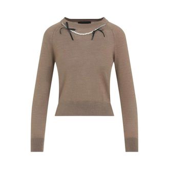 Simone Rocha Rundhals-Pullover mit Perlenverzierung - - Knitwear - Damen - Braun - XS