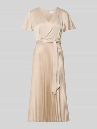 Comma Midikleid mit Plisseefalten und V-Ausschnitt