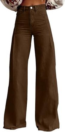 Generic Jean pour femme - Jambes larges - Taille haute - Confortable et l&eacute;ger - Couleur unie - En tissu - Long - D&eacute;contract&eacute; - Y2K - Streetwear Baggy - &Eacute;l&eacute;gan