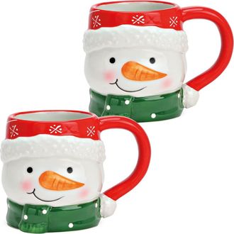 Matches 21 Set Weihnachtsbecher aus Keramik 370 ml Tassen mit Schneemann - Kaffeetassen Weihnachts Motiv für die Weihnachtszeit - Spülmaschinengeeignet, ideal fü