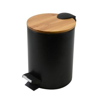 Spirella Treteimer Adonis - Edelstahl und Bambus - Geräuschloser Deckel mit Soft-Close-Funktion - Anti-Fingerabdruck-Beschichtung - Matt Schwarz - 5L