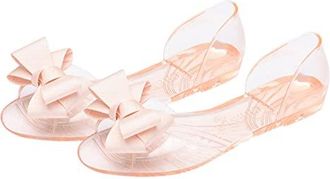 BESPORTBLE Sandales Plates Femme Noeud Chaussures Jelly Légères pour Plage et Marche Beige Confortable