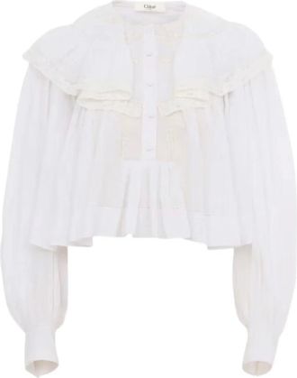Chlo&eacute; Femme, Blouses et Chemises, Blanc, Taille: 38 FR Cropped Ruffle Top