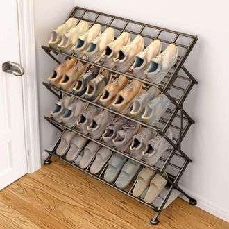 Generic Schuhregal aus Metall, Offenes Schr&auml;ges Schuhst&auml;nder, Platzsparendes Faltbares Schuhablage for Eingangsbereich, Wohnzimmer, Schlafzimmer und Balkon