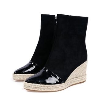 Generic Bottines patchwork pour femme - Bout pointu - Talons compens&eacute;s - Espadrilles - Chaussures dhiver chaudes, Noir, 40.5 EU