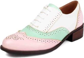 Generic Brogues contemporaines pour Femmes Oxford Color Block Talon Bas pour Travail et Loisirs Bout Rond Design,Rose,45 EU