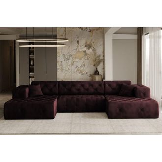 KAISER Freistehendes Ecksofa lux, stark gesteppte U-Form, weicher, eleganter Stoff Whisper Rotwein