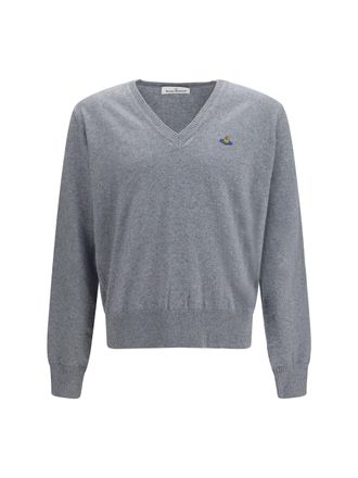 Vivienne Westwood Mens Sweater Mark Dark Grey Melange Cotton