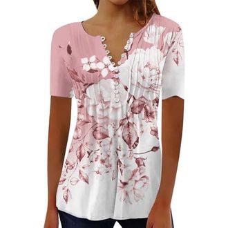 Generic Hauts surdimensionnés pour femmes 2025 hauts décontractés tendance imprimés grande taille chemises à manches courtes col en V tenues pour entraînement