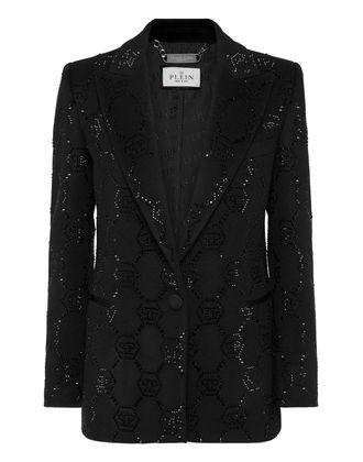 Philipp Plein Wool Boxy Blazer Strass Monogram