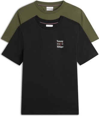 Tommy Hilfiger T-Shirt TOMMY HILFIGER 2 PACK CHEST GRAPHIC REG TEES, Herren, Gr. XXL, bunt (schwarz, huntsman gr&uuml;n), Jersey, Obermaterial: 100% Baumwolle, regular fi