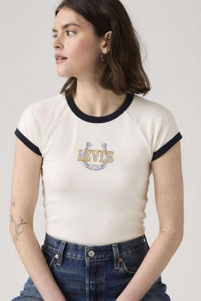 Levi's T Shirt Graphique Manche Raglan Riley - Femme - Blanc / Glitz Horseshoe Sugar Swizzle/Dark Sapphire - L