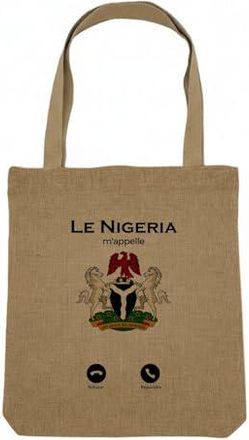 Fabulous Sac Shopping Tote Bag Aspect Lin - Le Nigeria MAppelle Embl&egrave;me Afrique Culture - Sac de Courses Toile Epaisse 360g Beige Naturel Cabas Port&eacute; Epaule So