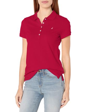 Nautica Damen 5-knopf-Kurzarm 100% Baumwolle, Atmungsaktiv Poloshirt, Nautisches Rot, X-Groß