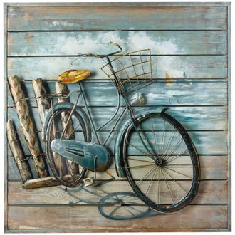 Gilde Bild XL - Enjoy The Ride - Fahrrad - Holz und Metall Handarbeit 80 x 80 cm