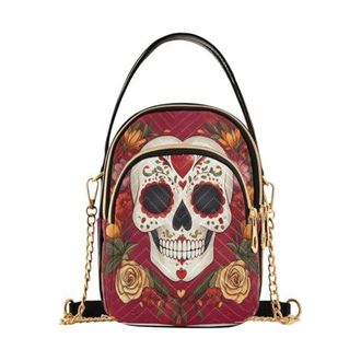 Mnsruu Petit sac &agrave; bandouli&egrave;re en cuir avec motif t&ecirc;te de mort en sucre pour femme