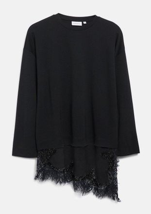 Comma Sweatshirt Sweatshirt Asymmetrisches Sweatshirt mit Spitze