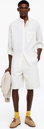 Arket Lockere Shorts Aus Baumwolle Und Leinen -Wei&szlig;