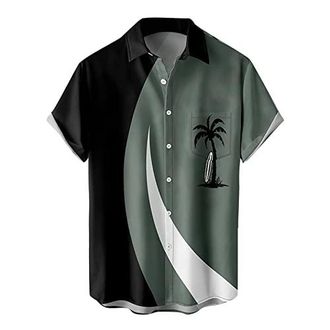 Generic Chemise hawa&iuml;enne d&eacute;t&eacute; pour homme &agrave; manches courtes boutonn&eacute;e &agrave; revers tropical hawa&iuml;en palmier graphique cara&iuml;bes d&eacute;contract&eacute; plage tendance flamant 