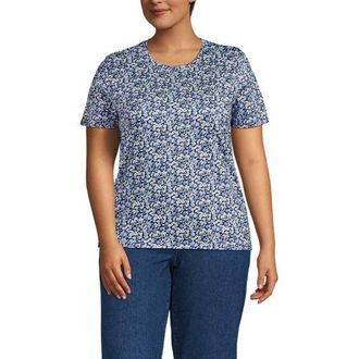 Lands End Supima Kurzarm-Shirt mit rundem Ausschnitt, Damen, Gr&ouml;&szlig;e:56-58 plus, Blau, Baumwolle, by Lands End