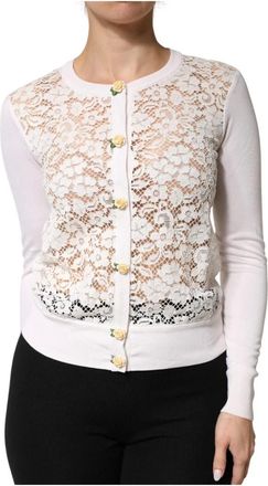 Dolce & Gabbana Femme, Pulls, Blanc, Taille: 32 FR Rose Button Cardigan