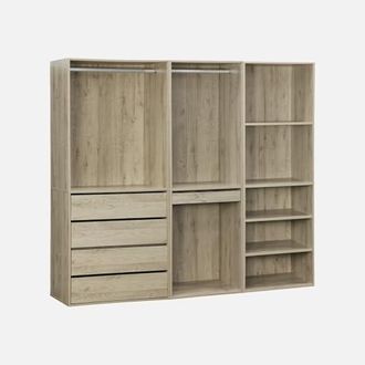 Sweeek Kit Dressing modulable avec 3 éléments. étagères. tiroirs. penderie. Porte Pantalons. Coloris Naturel 200 x 45 x 180 cm