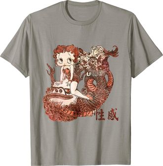 Betty Boop Damen T-Shirt mit Dragon Tattoo-Design, Grau, S