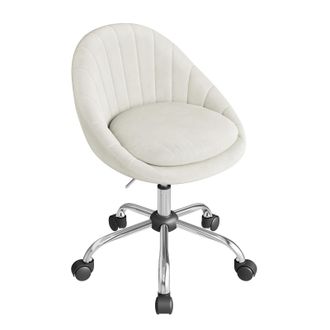 Woltu Homeoffice Stuhl, Schminkstuhl drehbar, Drehstuhl mit Rollen, Schreibtischstuhl 150 kg belastbar, für Schlafzimmer Arbeitszimmer, Samt, Beige, BS167cm