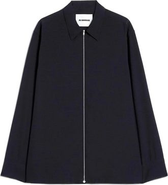 Jil Sander Homme, Vestes, Bleu, Taille: L Chemise en laine &agrave; manches longues zipp&eacute;e