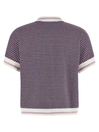 Marni Check-Pattern Viscose Blend Polo - Navy