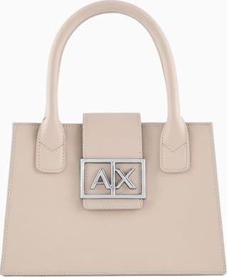 A|X Armani Exchange Sac &agrave; main beige pour femme avec plaque logo, Blanc, Taille unique