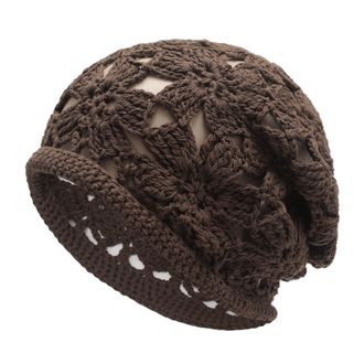 ZLYC Damen Beanie-Mütze, Häkelbraun, Einheitsgröße
