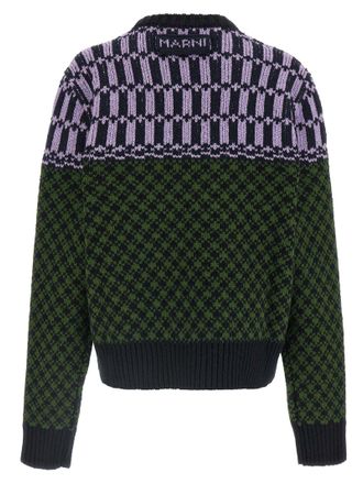 Marni Jacquard Geometric-Patterned Wool Sweater - Green
