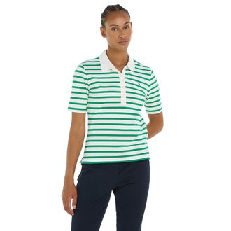 Tommy Hilfiger Damen 1985 Reg Pique Stripe Polo Ss S/S-Poloshirts, Breton Ecru/Olympic Green