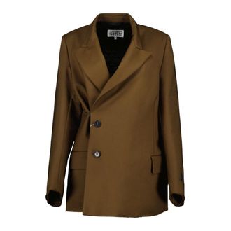 Maison Margiela Femme, Vestes, Brun, Taille: 34 FR Blazer Asym&eacute;trique Marron Collection Automne-Hiver