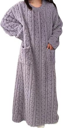 Generic Robe de chambre pour femme, chemise de nuit en flanelle - Chaud et confortable - Peignoir de bain en polaire super doux de couleur unie &agrave; col rond - C