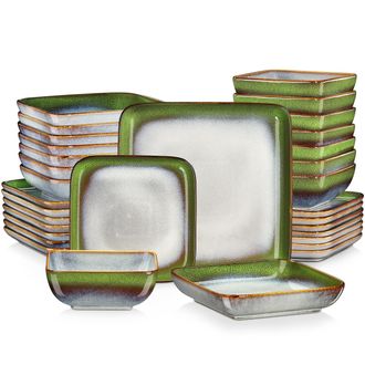 VANCASSO Tafelservice steinzeug, vancasso 32 teiliges STERN Kombiservice Set, quadratishes Geschirrset 4-12 Personen, Beinhaltet M&uuml;slischalen, Suppenteller, De