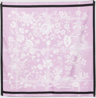 Gucci Quadratischer 90x90 Seidentwill-Schal mit Blumendruck