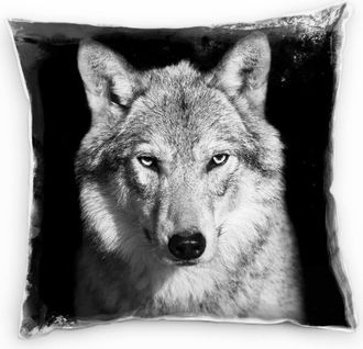 Paul Sinus Art Tiere, Wolf, Portrait, grau Deko Kissen 40x40cm für Couch Sofa Lounge Zierkissen - Dekoration zum Wohlfühlen