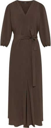Seventy Femme, Robes, Brun, Taille: 38 FR Longue robe en cr&ecirc;pe m&eacute;lang&eacute; de soie avec ceinture