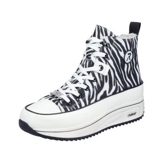 Rieker Plateausneaker RIEKER, Damen, Gr. 36, wei&szlig;, schwarz, Lederimitat, Textil, Schuhe Plateausneaker, High Top-Sneaker, Schn&uuml;rboots in bequemer Form