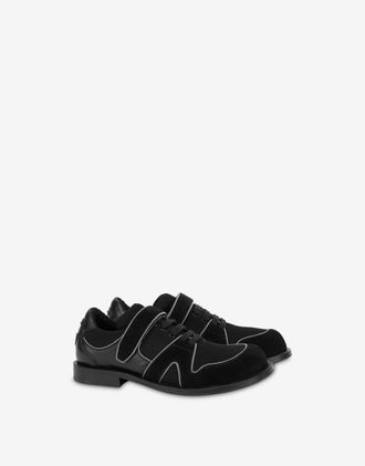 Moschino Derbies en cuir de veau, daim et mesh - Noir