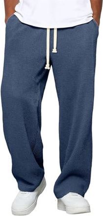 Generic Pantalon gaufré texturé pour homme avec cordon de serrage à la taille, pantalon à jambes larges, léger et respirant, coupe ample, pantalon de survêtem
