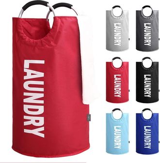 KAV Faltbarer und faltbarer Wäschekorb, Tasche oder Korb aus OxfordGewebe, 82 l, tragbarer Wäschekorb aus Leinen, mit Gummigriffen, Aluminiumgriffen, perf