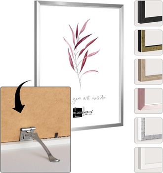 Bildershop-24 Bilderrahmen Neo mit Aufsteller Silber poliert 25x25cm Antireflex (entspiegelt)