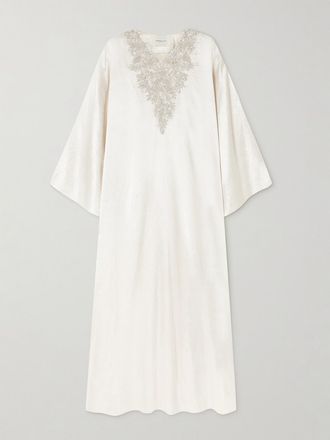 Shatha Essa Robe Aus Satin Aus Einer Seiden-baumwollmischung Mit Stickereien, Verzierungen - Silber
