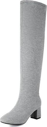 Generic Bottes dhiver en tricot extensible &agrave; bout rond et talon bloc pour femme, gris, 38.5 EU