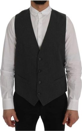 Dolce & Gabbana Homme, Costumes, Gris, Taille: L Gilet à Rayures Gris