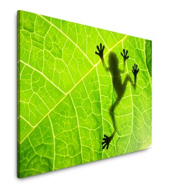 Paul Sinus Art Frosch hinter einem Blatt 100 x 70 cm Inspirierende Fotokunst in Museums-Qualität für Ihr Zuhause als Wandbild auf Leinwand in